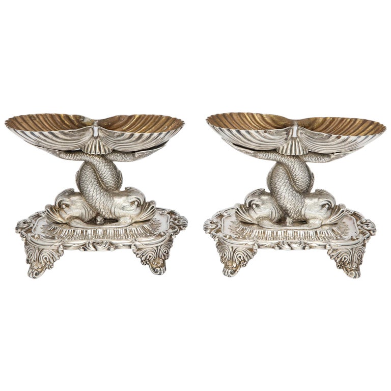 Pair of Odiot Neoclassical Sterling Silver Dolphin-Form Salt Cellars ...