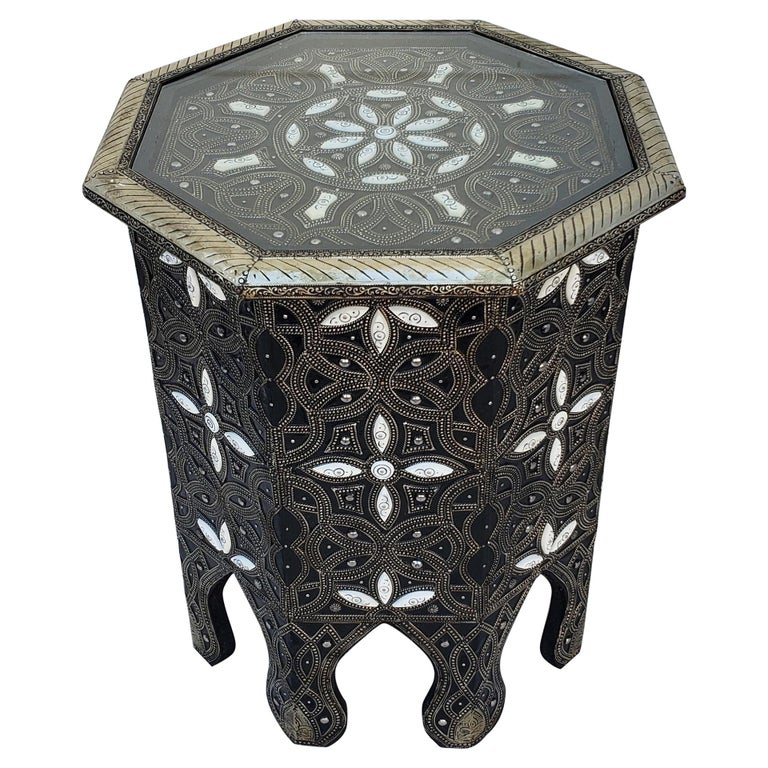 Moroccan Camel Bone and Metal Inlay End Table, New Pattern For Sale at ...