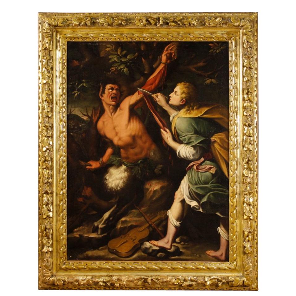 17th Century Oil on Canvas Italian Apollo That Dazzles Marsyas Painting ...