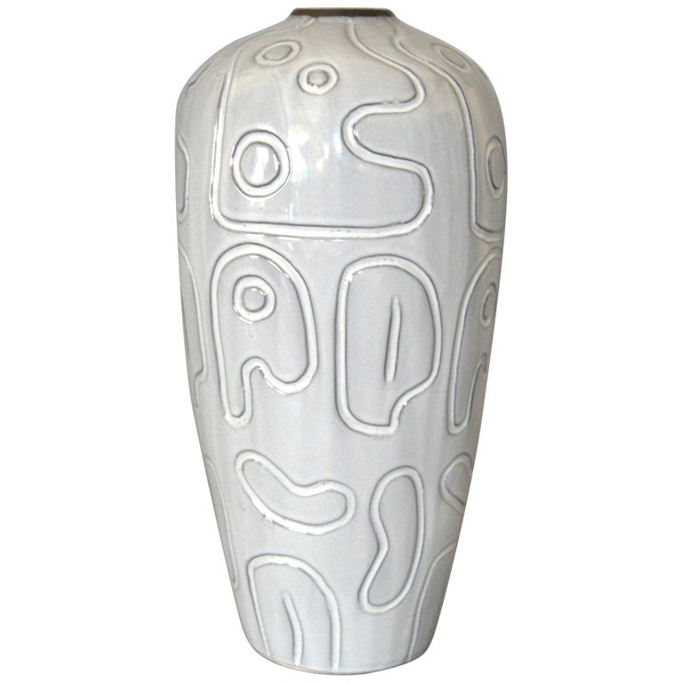 Modern Glazed Pottery Gray Vase For Sale at 1stDibs