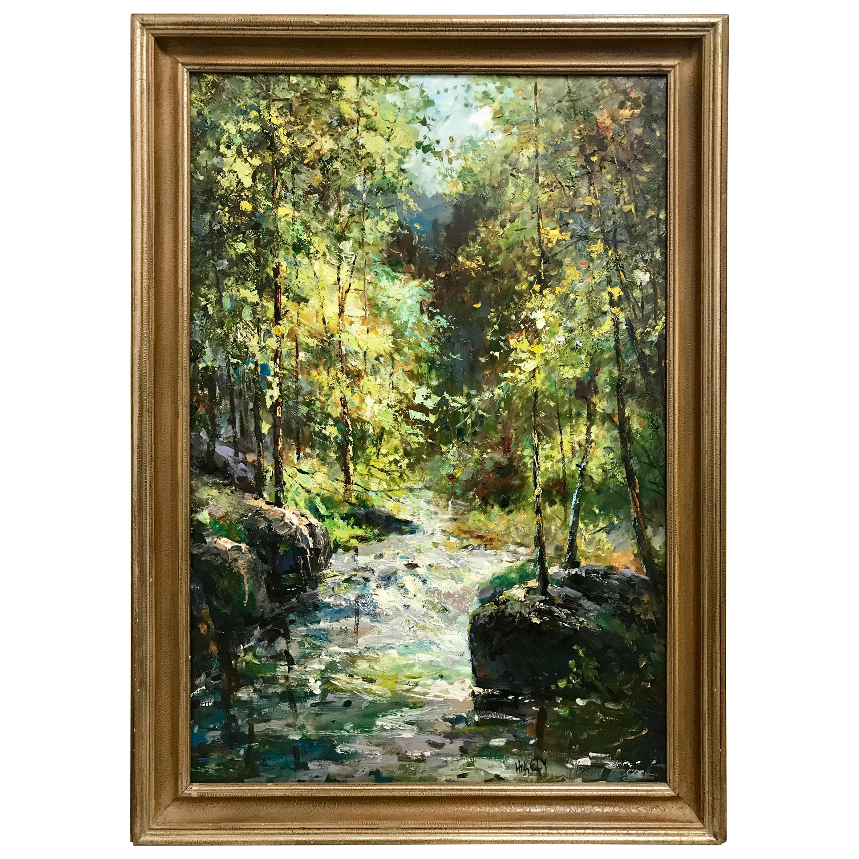 Massive Ralph Cahoon Painting of a New England Seaside Village Dock at ...