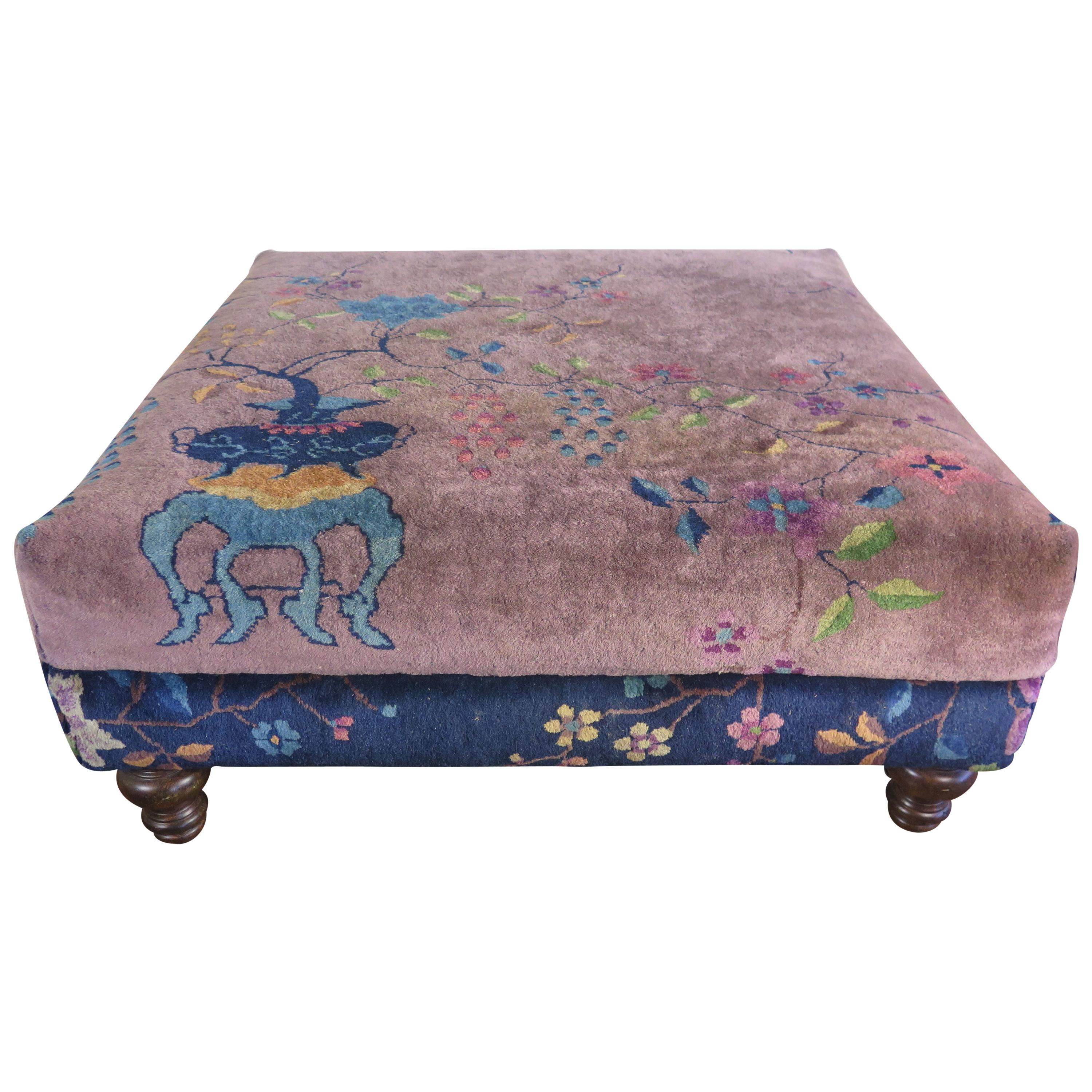 Art Deco Chinese Rug Ottoman at 1stDibs | china upholstered pouf