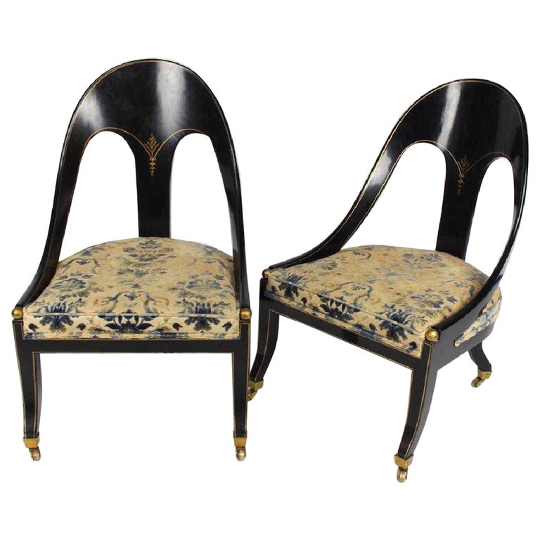 Pair of English Classical Spoon Back Chairs at 1stDibs