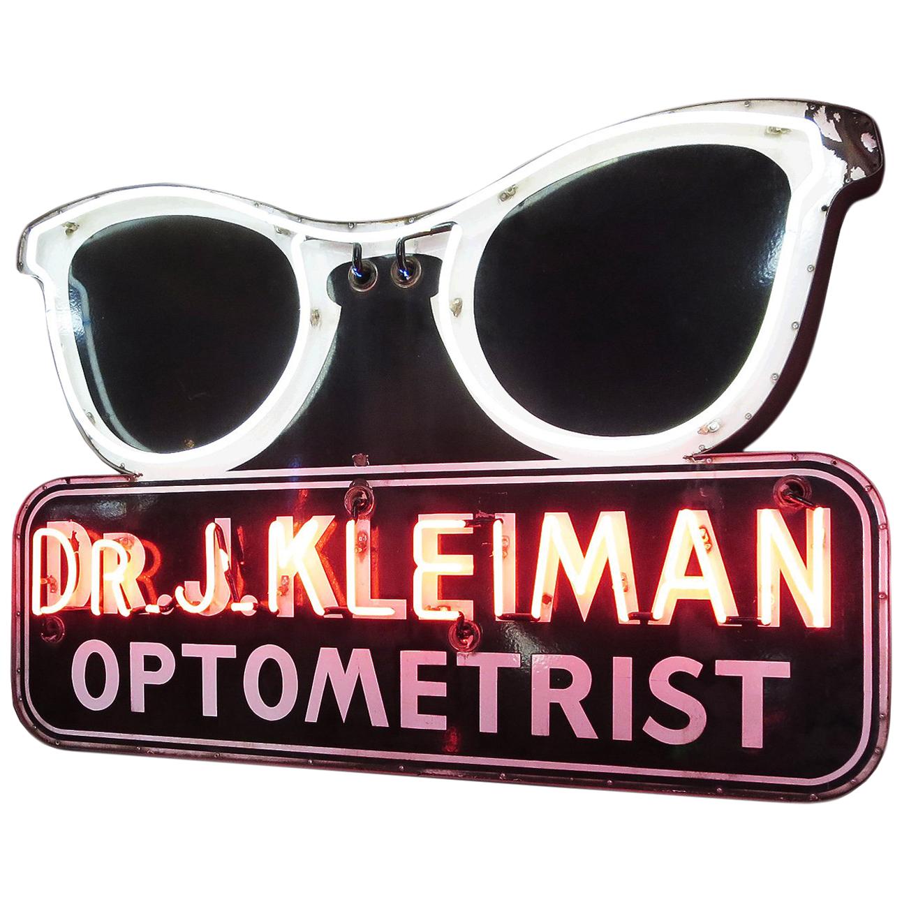 Porcelain Enamel Neon Eyeglass Optometrist Sign at 1stDibs
