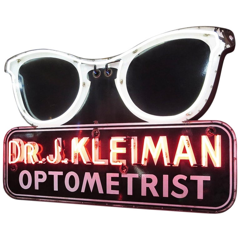 Porcelain Enamel Neon Eyeglass Optometrist Sign at 1stDibs