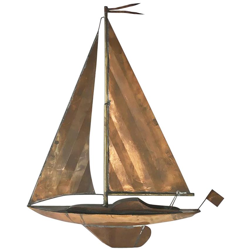 Copper Sailing Boat Wall Sculpture 1960s For Sale at 1stDibs