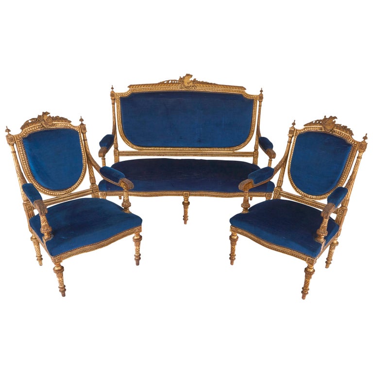 Antique Neoclassical Style Giltwood Three-Piece Furniture Suite at 1stDibs