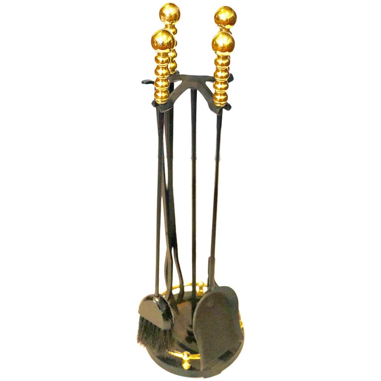 Hollywood Regency Iron and Brass Fireplace Tool Set by Pilgrim at 1stDibs