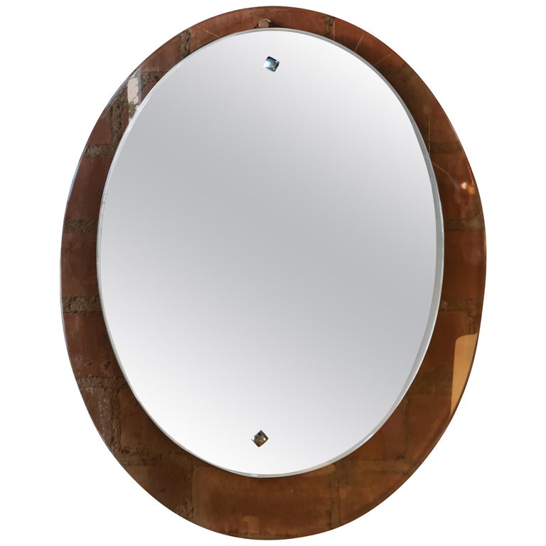 Midcentury Elliptical Mirror with Orange Minimal Frame Glass, Italy ...