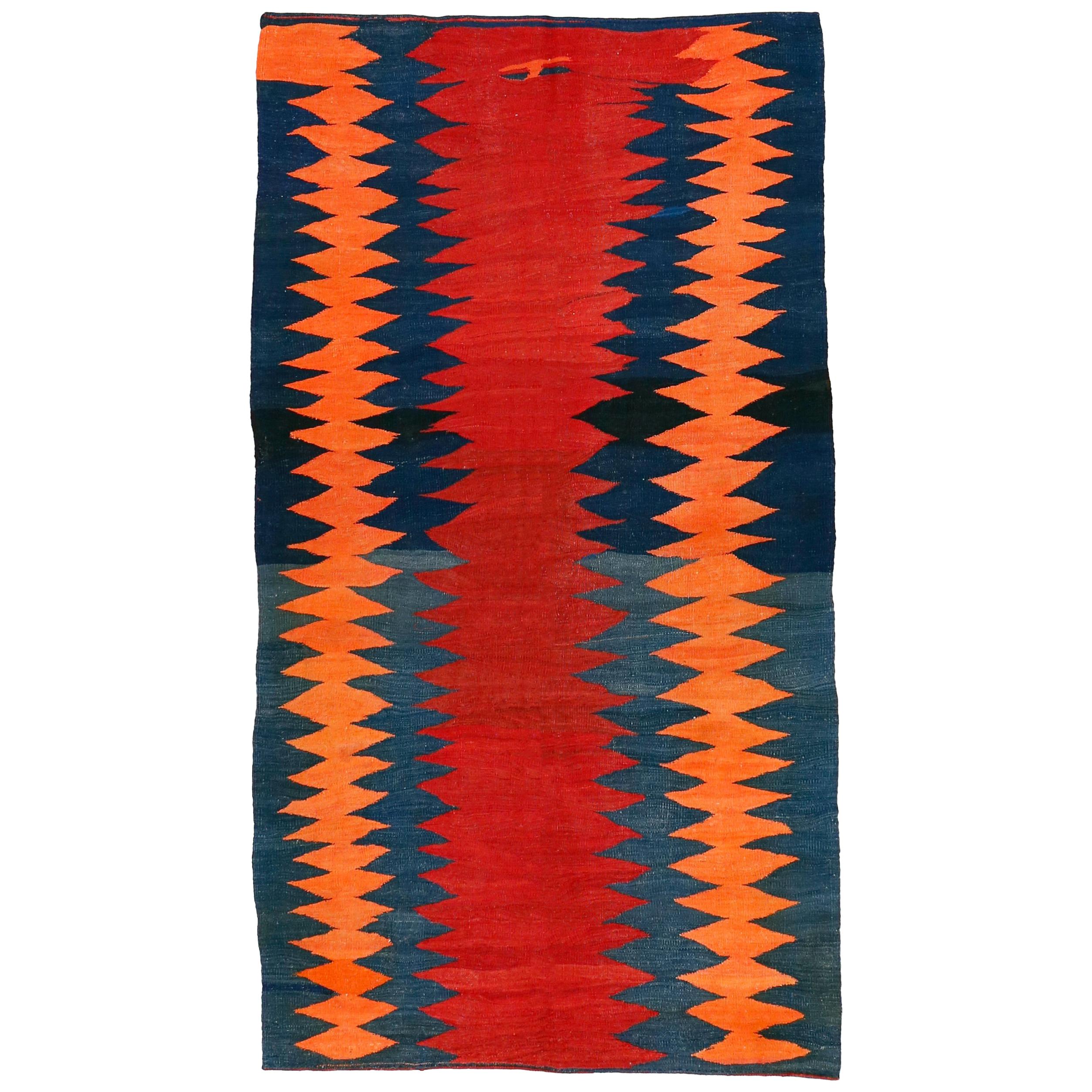 Vintage Minimalist Graphic Tribal Kilim Rug at 1stDibs
