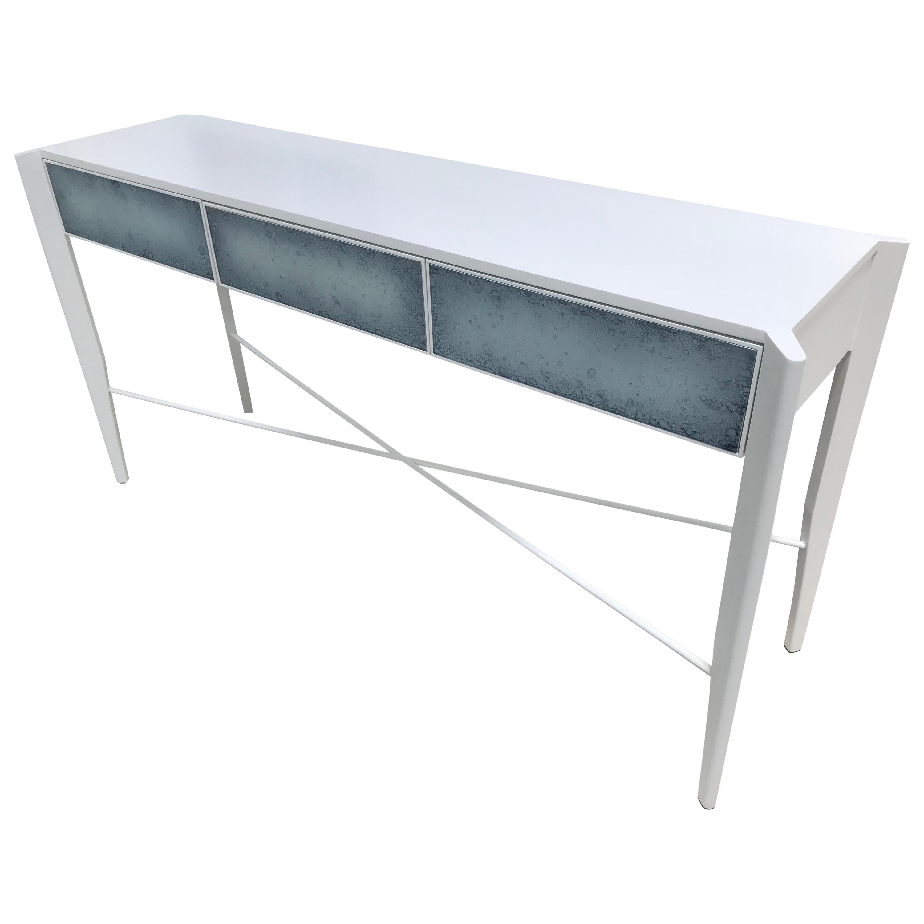 Custom Made Console High Gloss White and Color Effect Antique Glass For ...