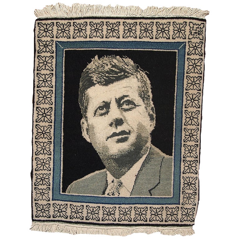 Handmade Vintage Tabriz Style Kennedy Portrait Rug, 1980s, 1B365 For ...