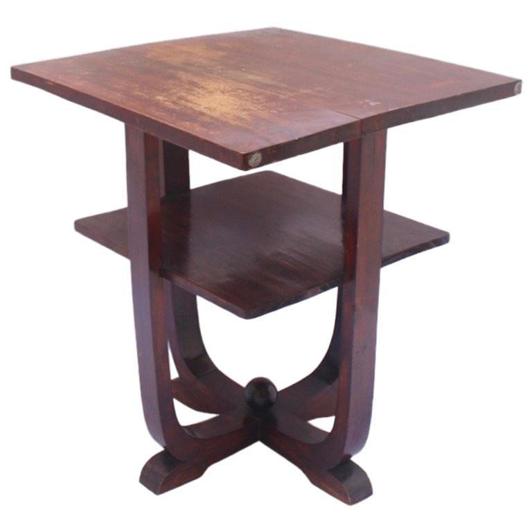 Art Deco Square Pine Wood 2-Tiered European Side Table, 1930s For Sale ...