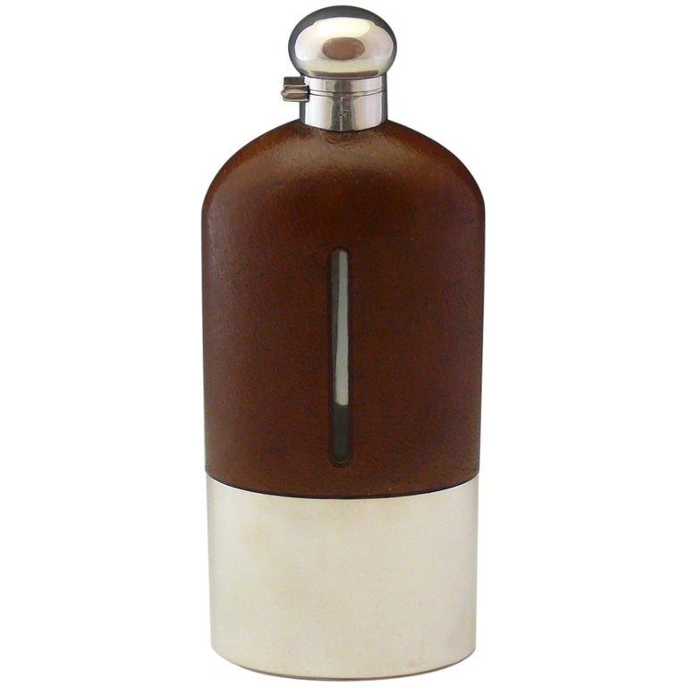 Very Large Leather and Silver Plate Flask, circa 1910 at 1stDibs