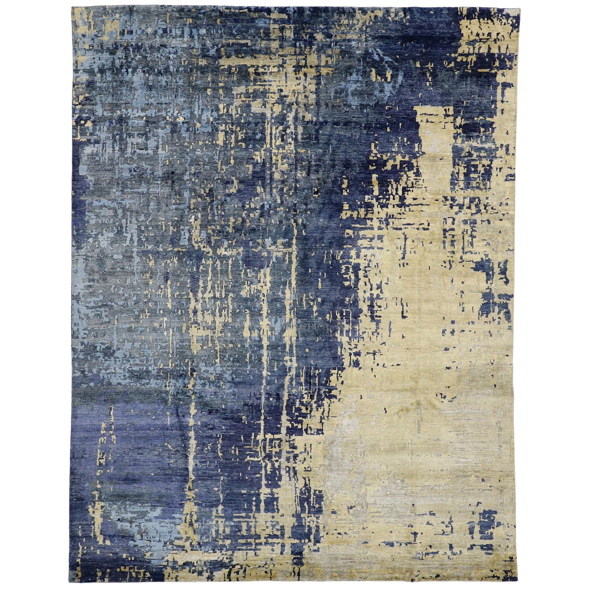 New Contemporary Gray Area Rug with Grunge Art Style For Sale at 1stDibs