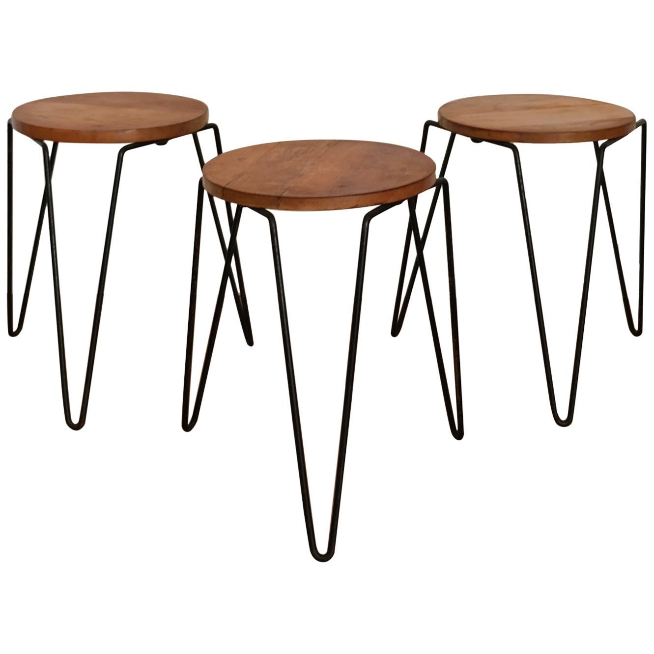 Inco Iron and Wood Midcentury California Design Tables Stools, 1950s at ...
