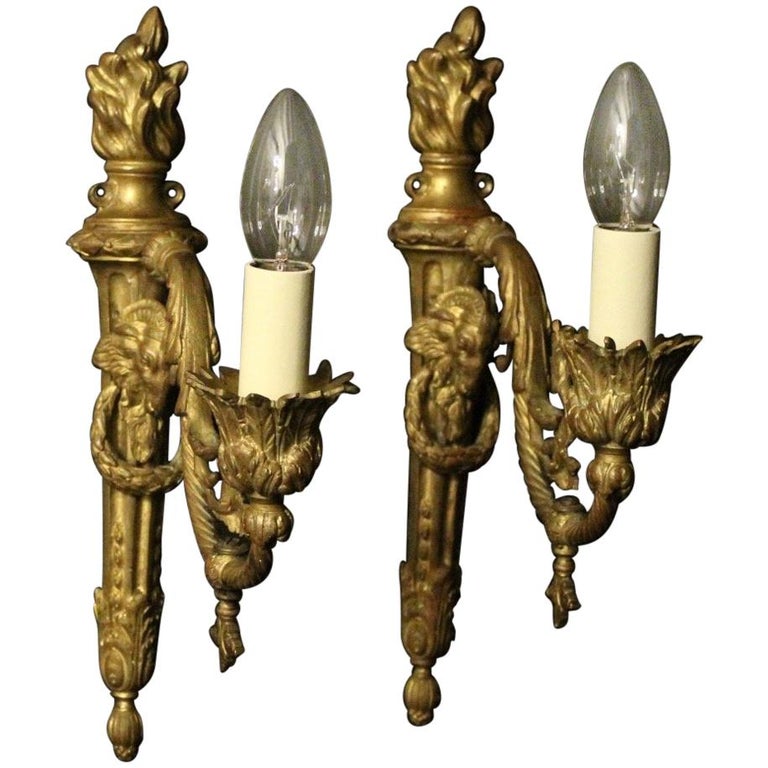 French 19th Century Pair of Gilded Bronze Antique Gasoliers at 1stDibs