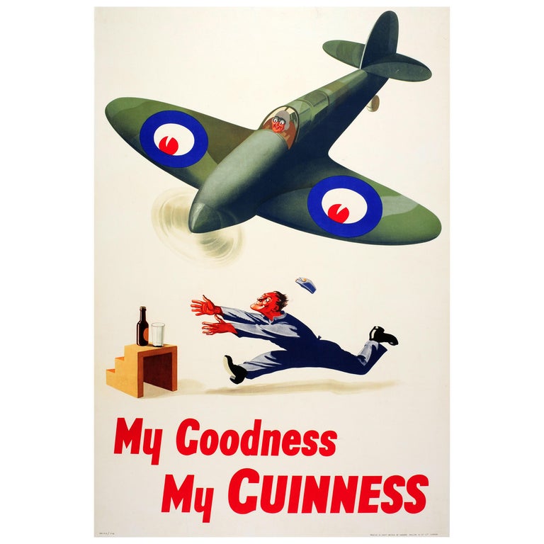 Original Vintage My Goodness My Guinness Poster Drink Race RAF Spitfire ...