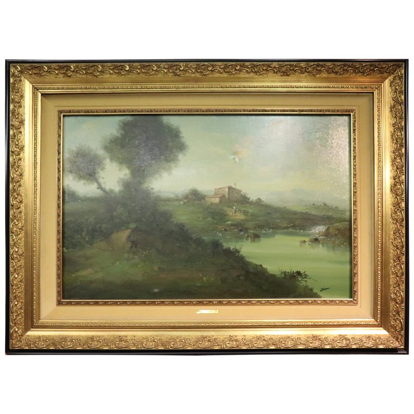 20th Century Italian Oil Painting on Canvas Landscape with Golden Frame ...