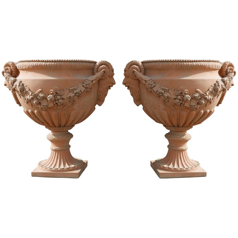 Pair of Italian Neoclassical Style Terracotta Planters at 1stDibs