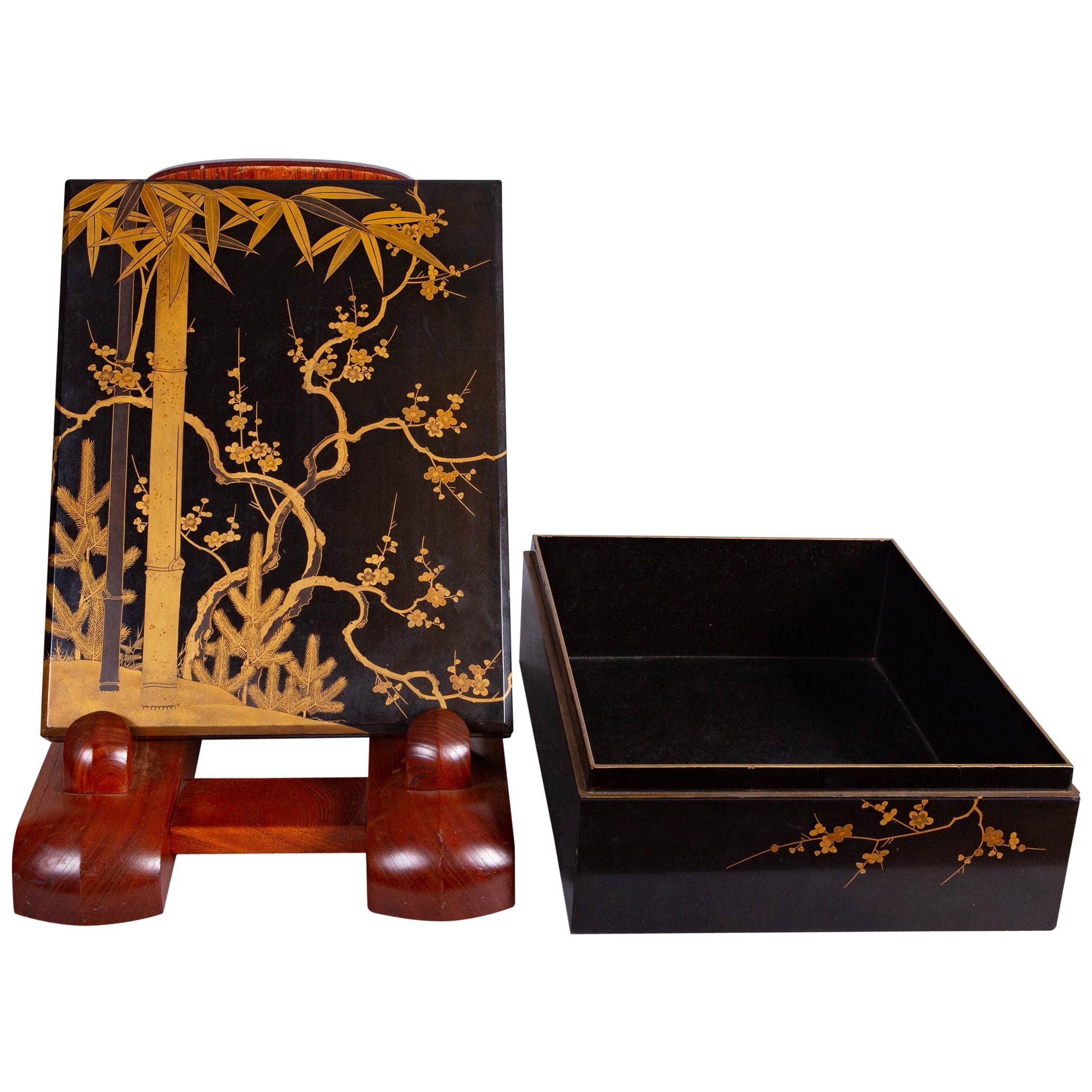 Antique Japanese Lacquer Box with Plumb, Bamboo, and Pine at 1stDibs ...