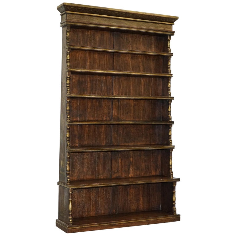 Huge Hand Painted Oak Waterfall Library Bookcase Gold Leaf Paint at 1stDibs