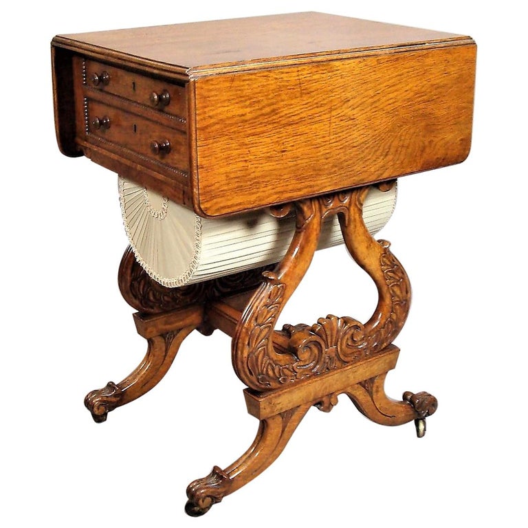 Regency Drop-Leaf Work Table in Pollard Oak For Sale at 1stDibs
