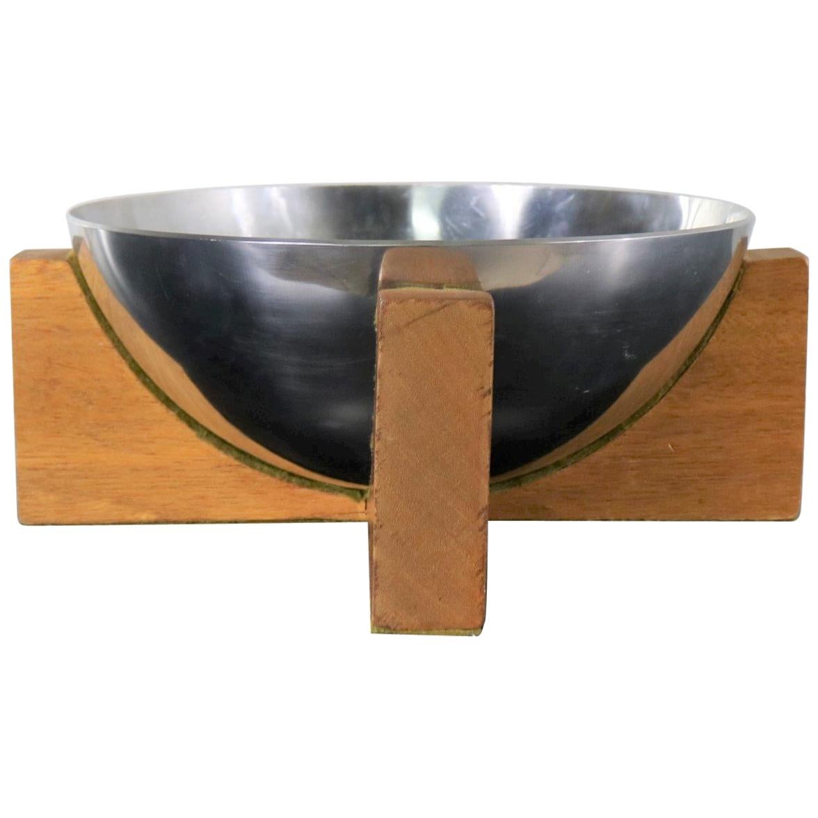 Stainless Steel Half Sphere Centerpiece Bowl on Mahogany Wood Base ...
