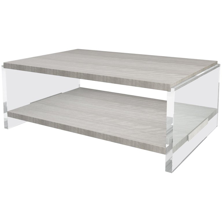 Modern Classic Acrylic and Grey Sycamore Cocktail Table For Sale at 1stDibs