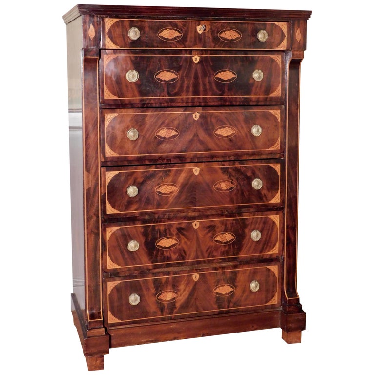 Dutch High Boy Chest of Drawers with Marquetry Inlaid Shell Designs ...