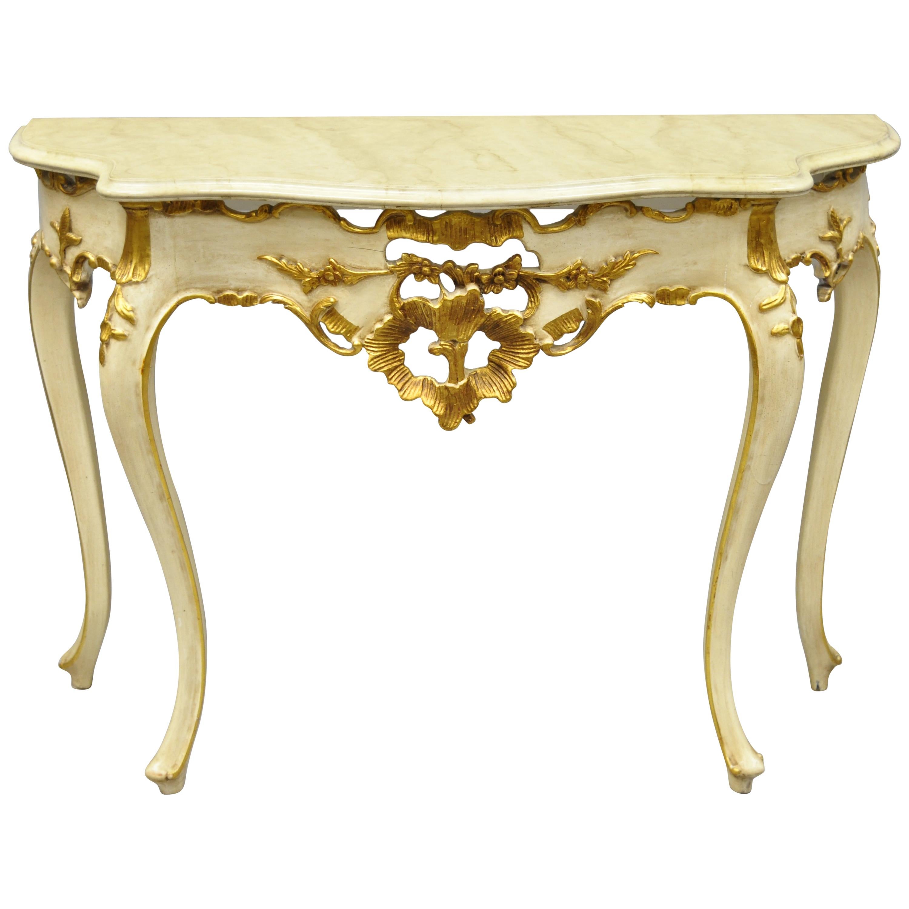 Vintage French Louis XV Rococo Style Cream and Gold Gilt Console Hall ...