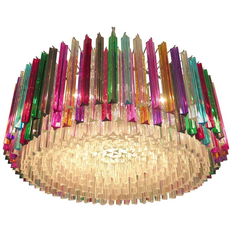 Triedri Italian Glass Multi-Color Chandelier Venini Style, Murano, 1995 ...
