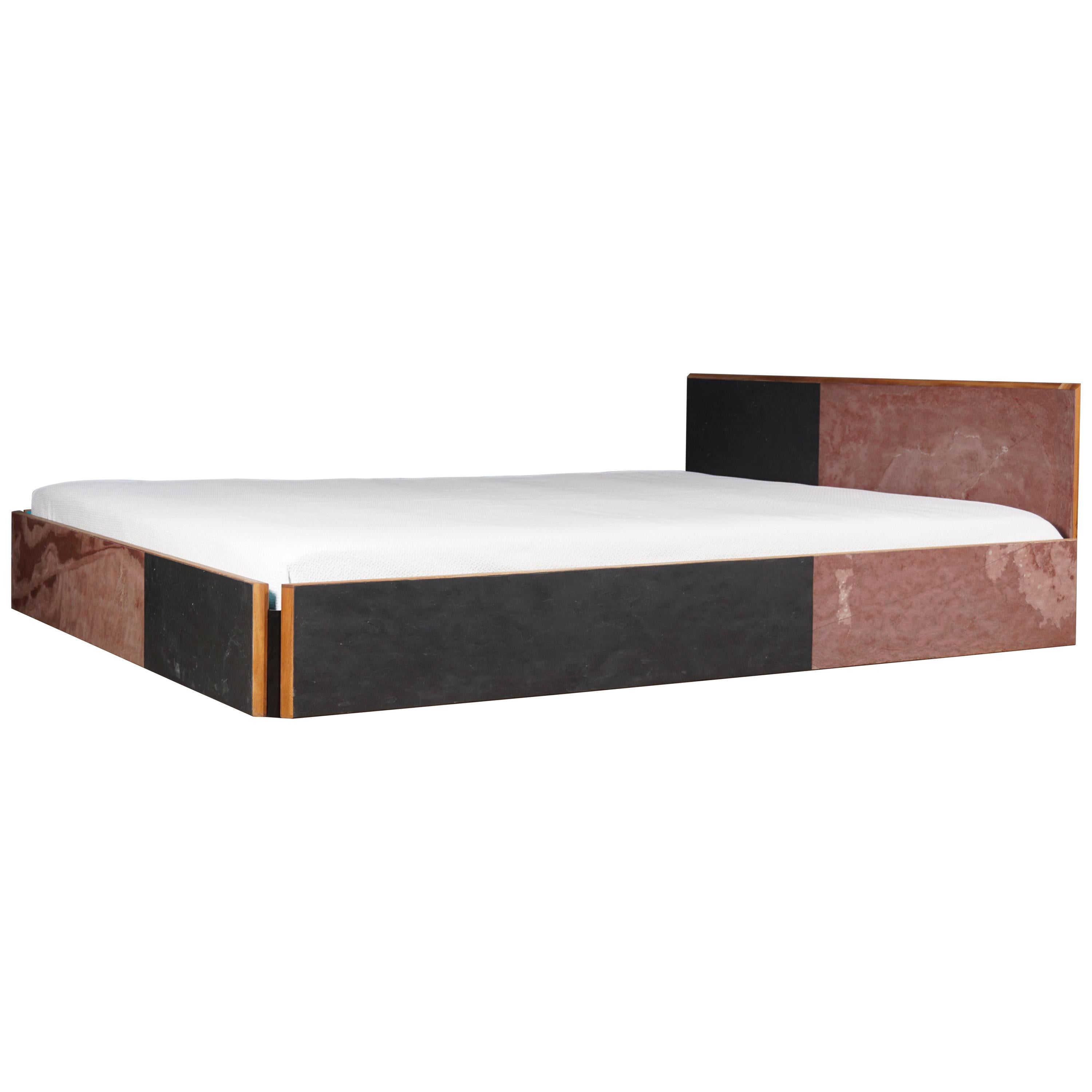 Bed Frame in Mahogany, Stone Veneer, Metal, Designed by Max Frommeld ...