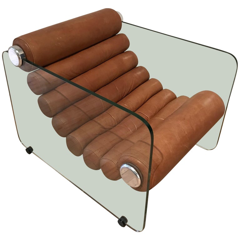 Glass and Leather "Hyaline" Lounge Chair by Fabio Lenci at 1stDibs