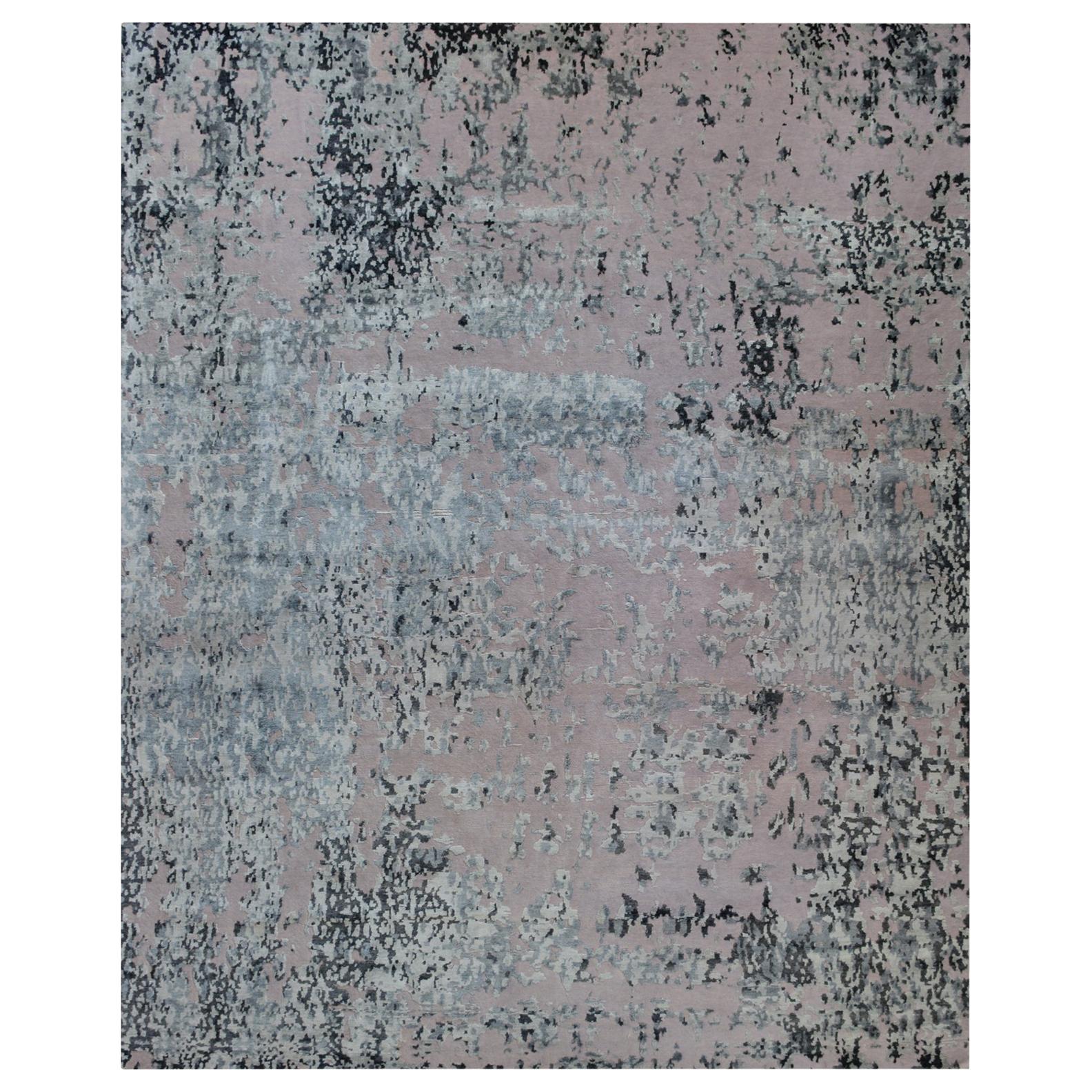 Contemporary Abstract Rug in Silver, Charcoal and Red For Sale at 1stDibs