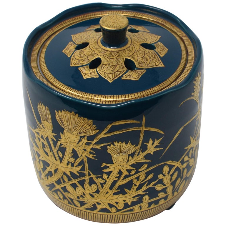 Japanese Contemporary Blue Pure Gold Porcelain Lidded Jar by Master ...