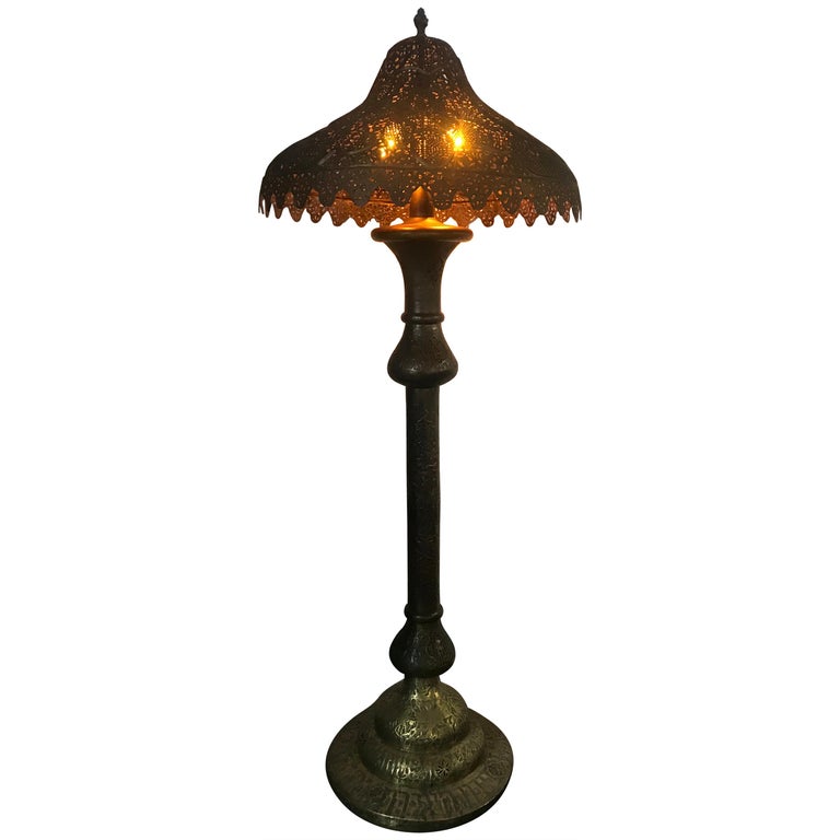 Middle Eastern Moorish Syrian Brass Pierced Floor Lamp at 1stDibs