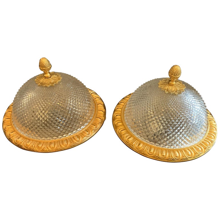 Pair of Sherle Wagner Flush Mount Bronze Crystal / Glass Acorn Finial ...