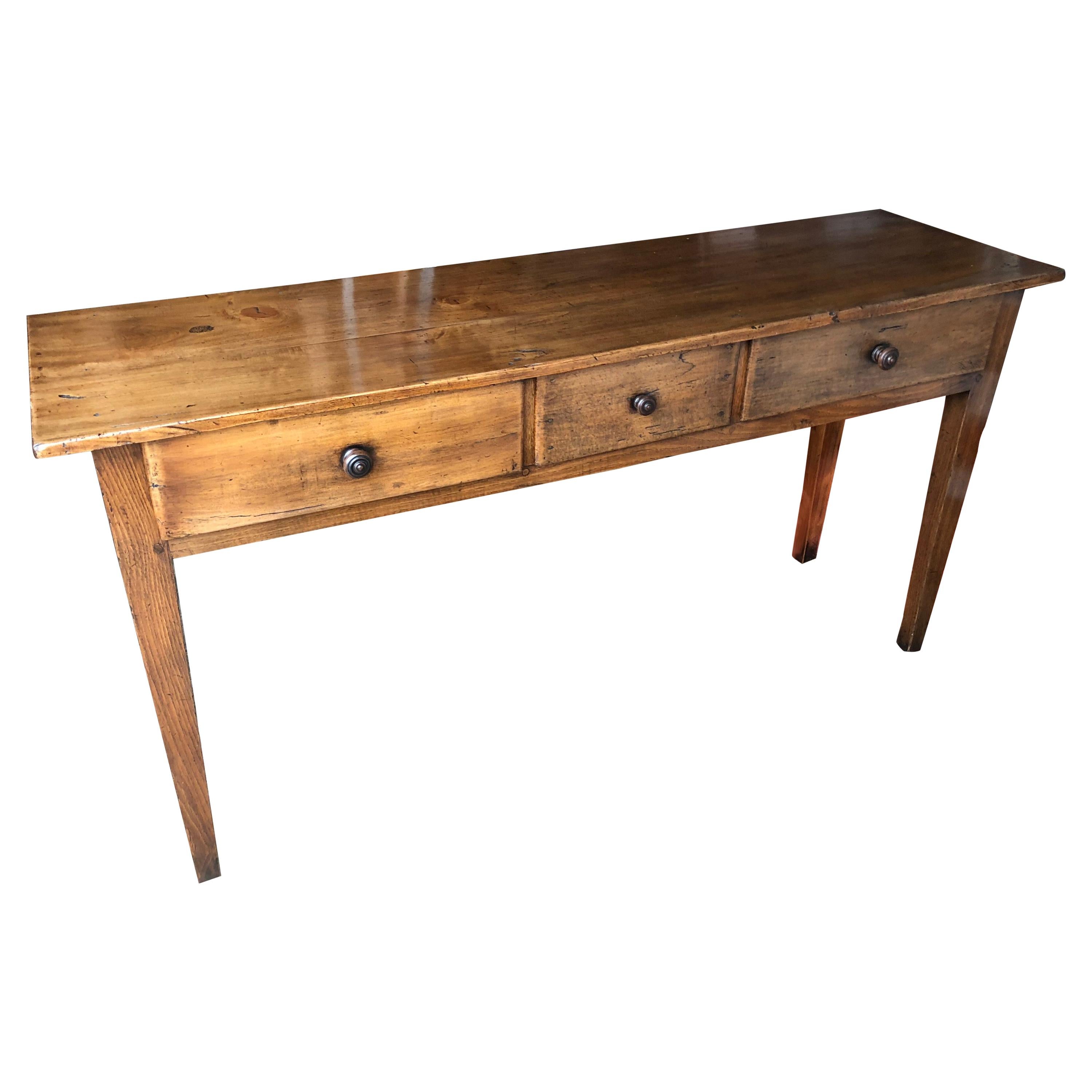 19th Century French Farmhouse Chesnut Three-Drawer Server at 1stDibs