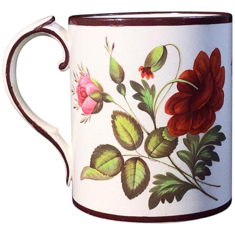 English Creamware Mug, Well Painted with Large Flower Groups, circa ...