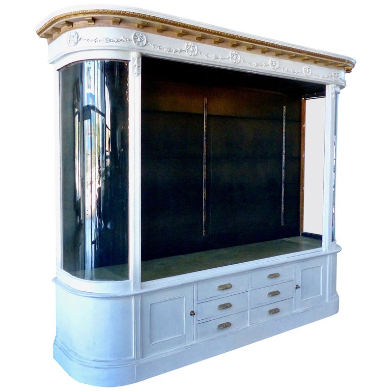 1910 Ornate Oak Mercantile Showcase Back Bar with Curved Glass at 1stDibs