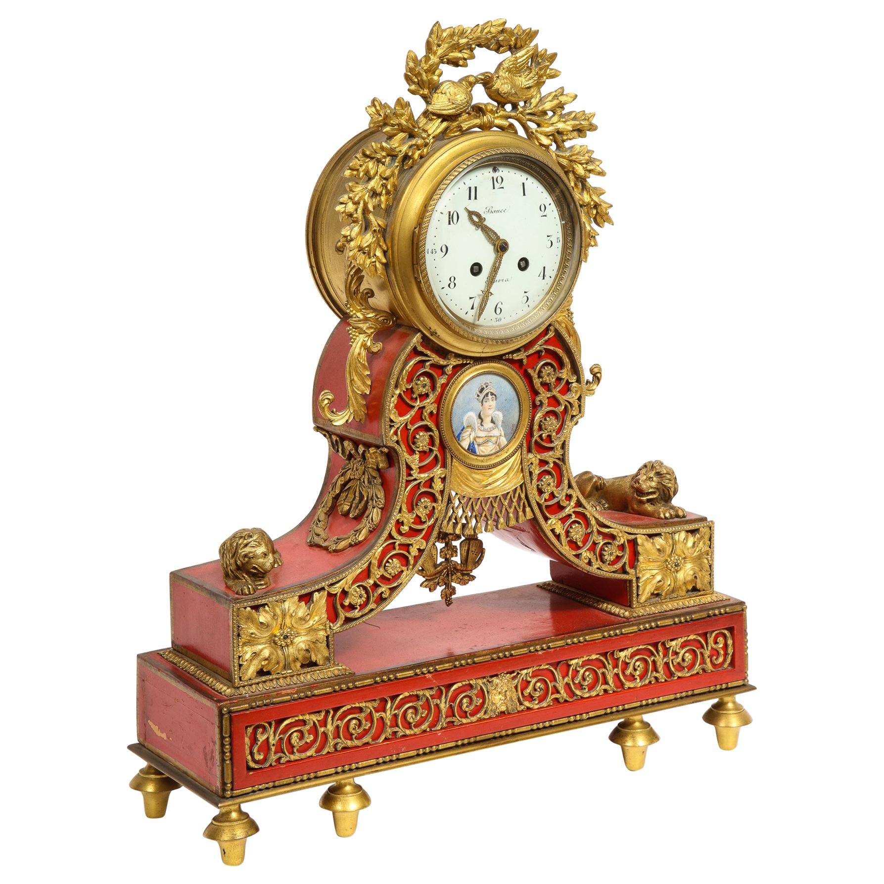 Gorgeous French Ormolu Gilt Bronze-Mounted Red Painted Mantel Clock ...