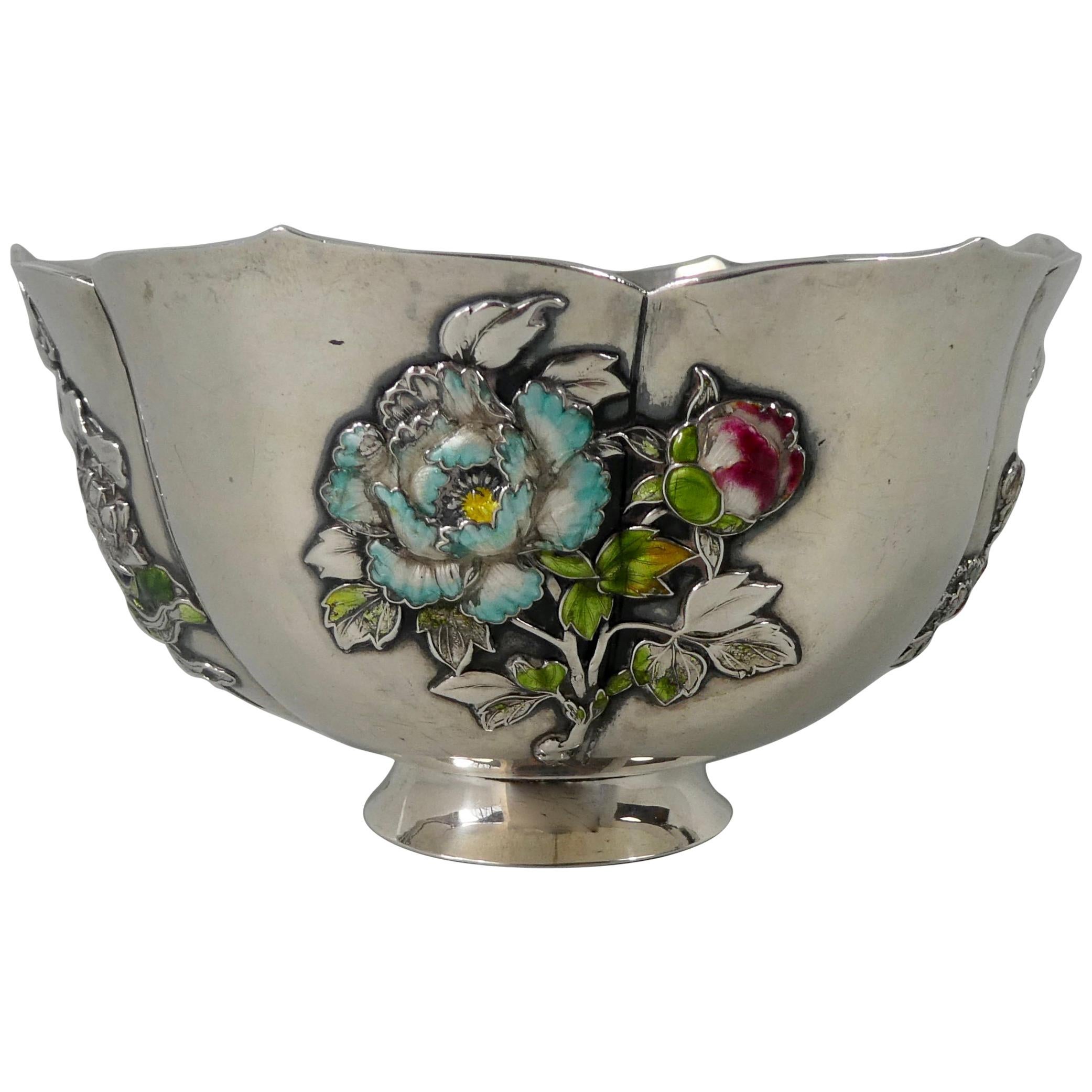 Japanese Silver and Enamel Bowl, Toshimitsu, circa 1900, Meiji Period ...