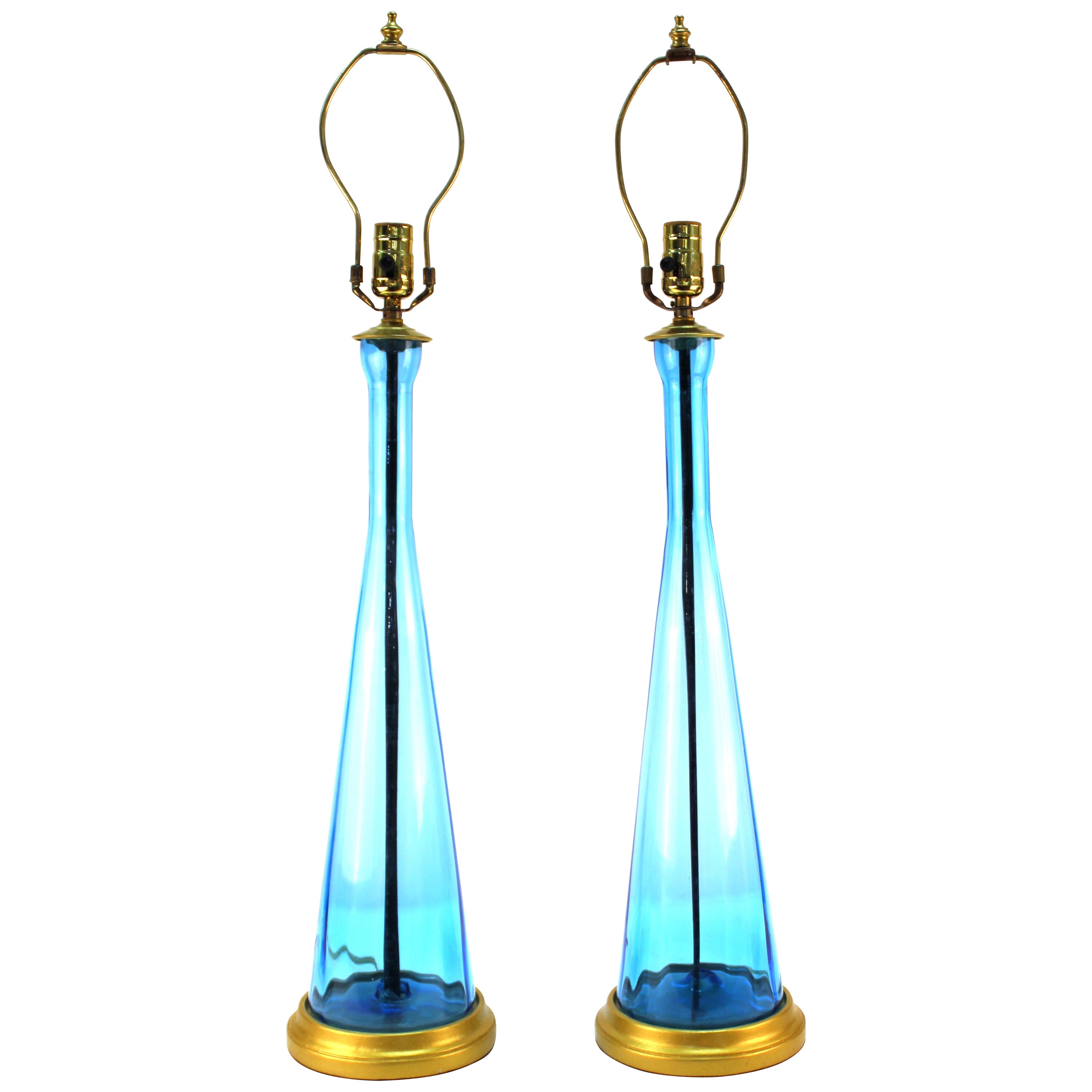 Vintage Mid Century Modern Italian Iridescent Blue Art Glass Tall Table ...