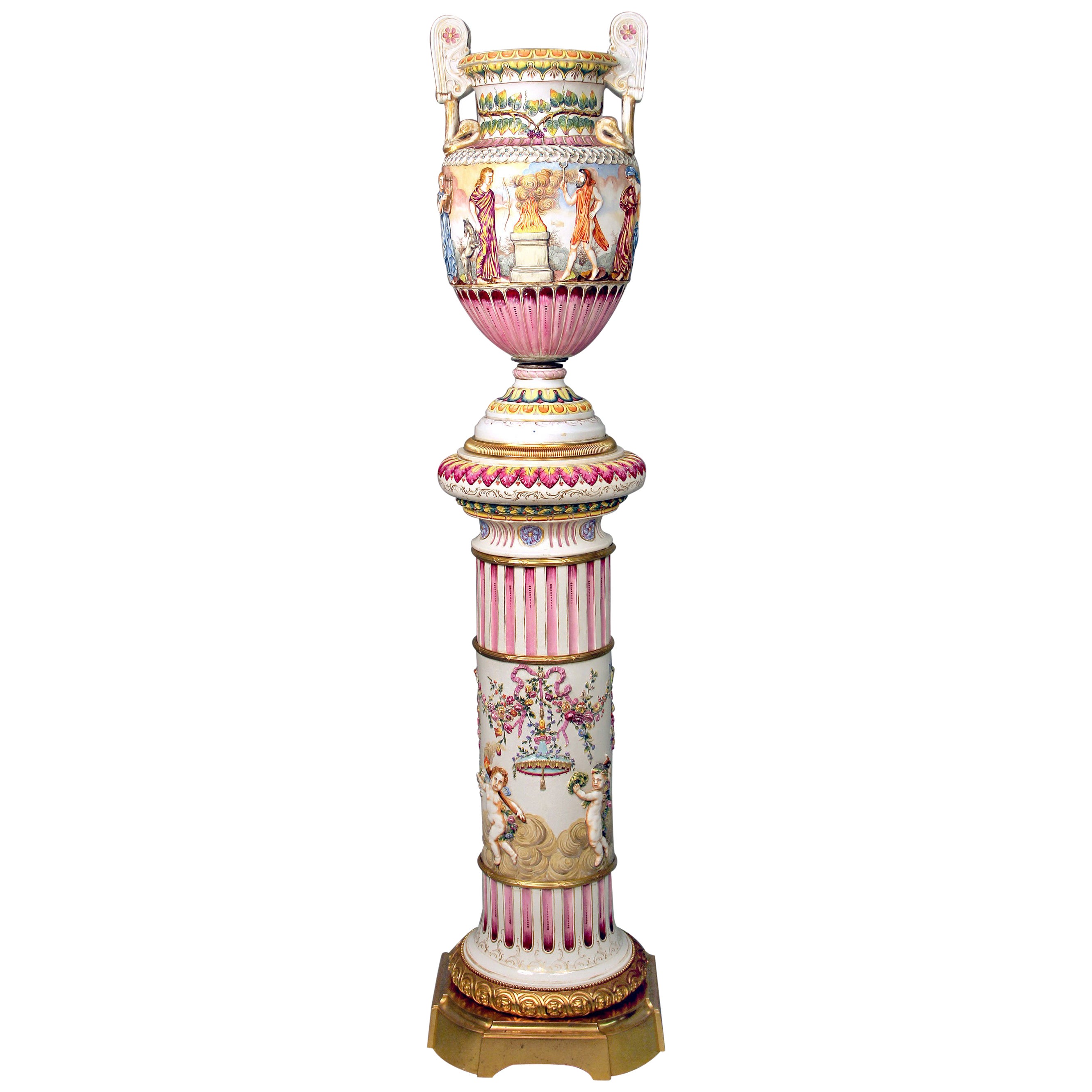 Capodimonte Porcelain Pedestal Column and Medicis Style Vase Cachepot ...