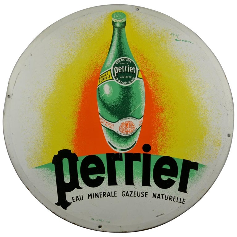 Round Metal Wall Sign, Soda Perrier, Nova, Neuhaus, 1970s at 1stDibs