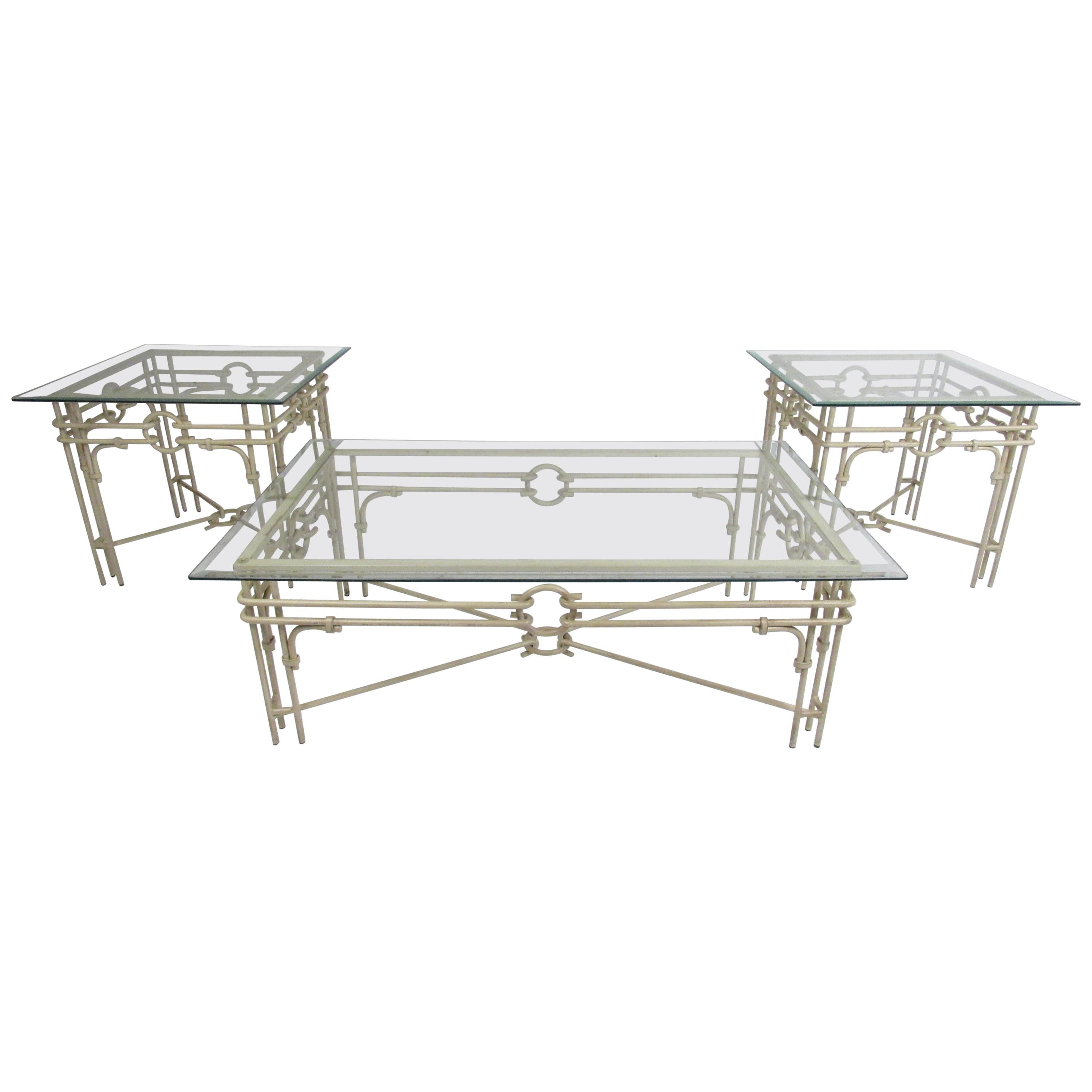 Set of Three Vintage Iron Frame Tables For Sale at 1stDibs