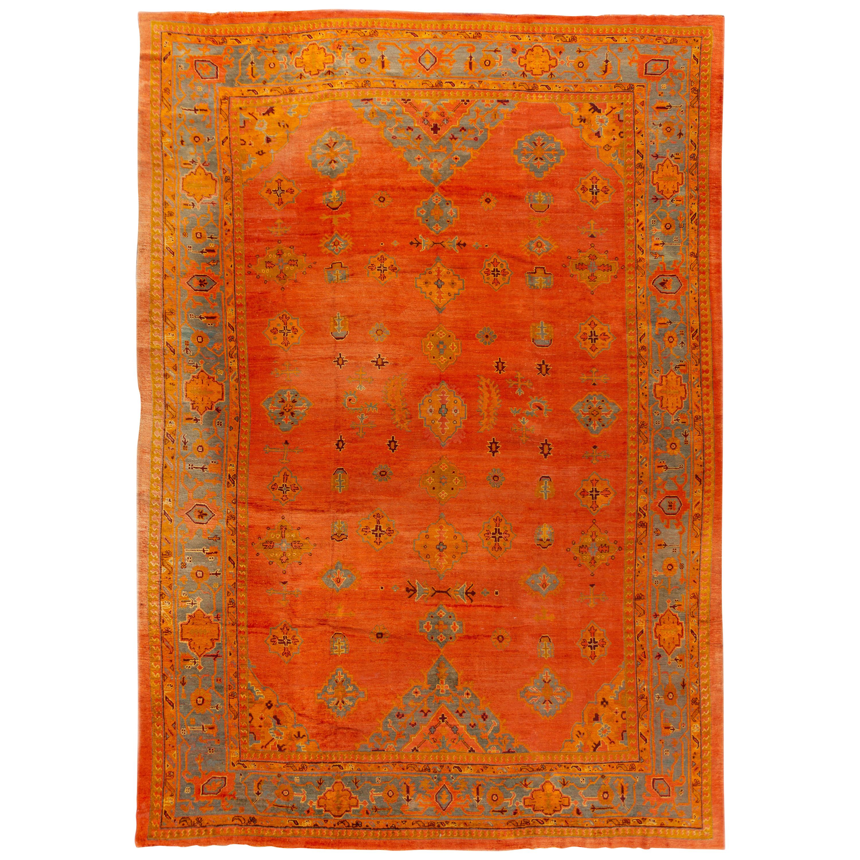 19th Century Ivory and Orange Turkish Oushak Rug For Sale at 1stDibs