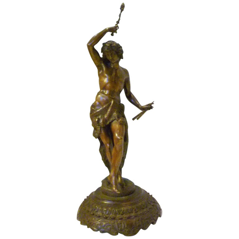19th Century Classic Chased Bronze Figure of Pan or Dancer on Carved ...