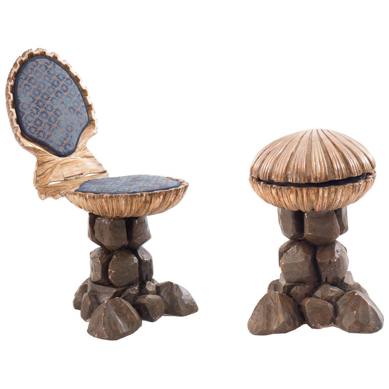 2 Italian Venetian Grotto Hinged Clam Shell Chairs For Sale at 1stDibs